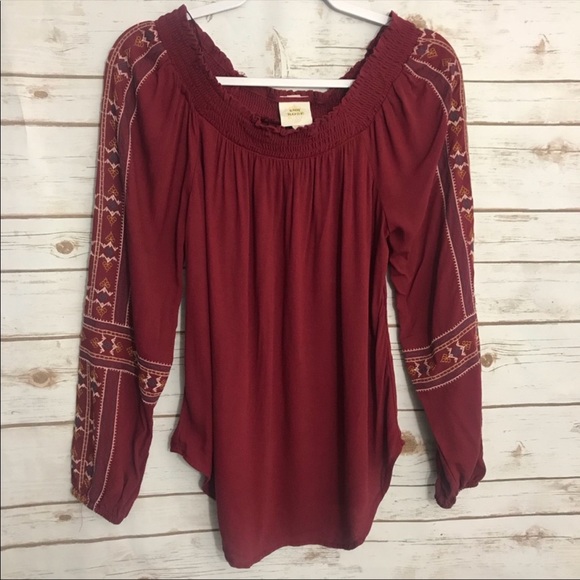 Knox Rose | Tops | Knox Rose Burgundy Off Shoulder Embroidered Blouse ...